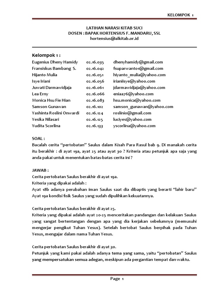 Latihan Narasi Kitab Suci Dosen: Bapak Hortensius F. Mandaru, SSL | PDF Latihan Narasi Kitab Suci Dosen: Bapak Hortensius F. Mandaru, SSL | PDF