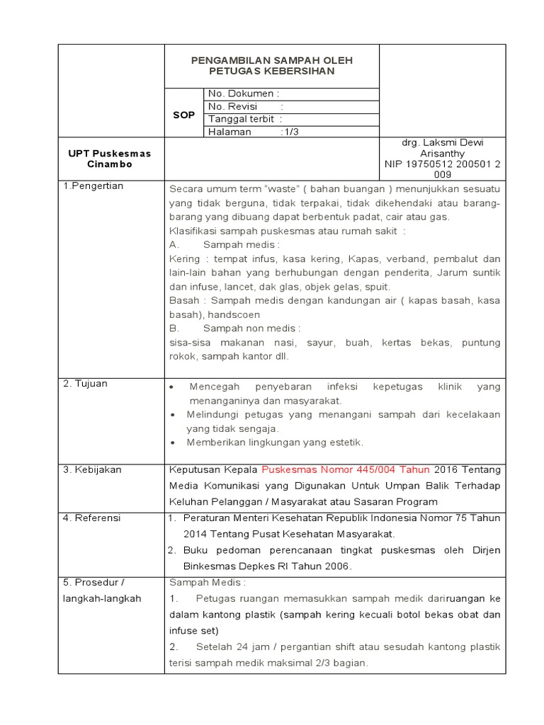 Sop Pengambilan Sampah F | PDF