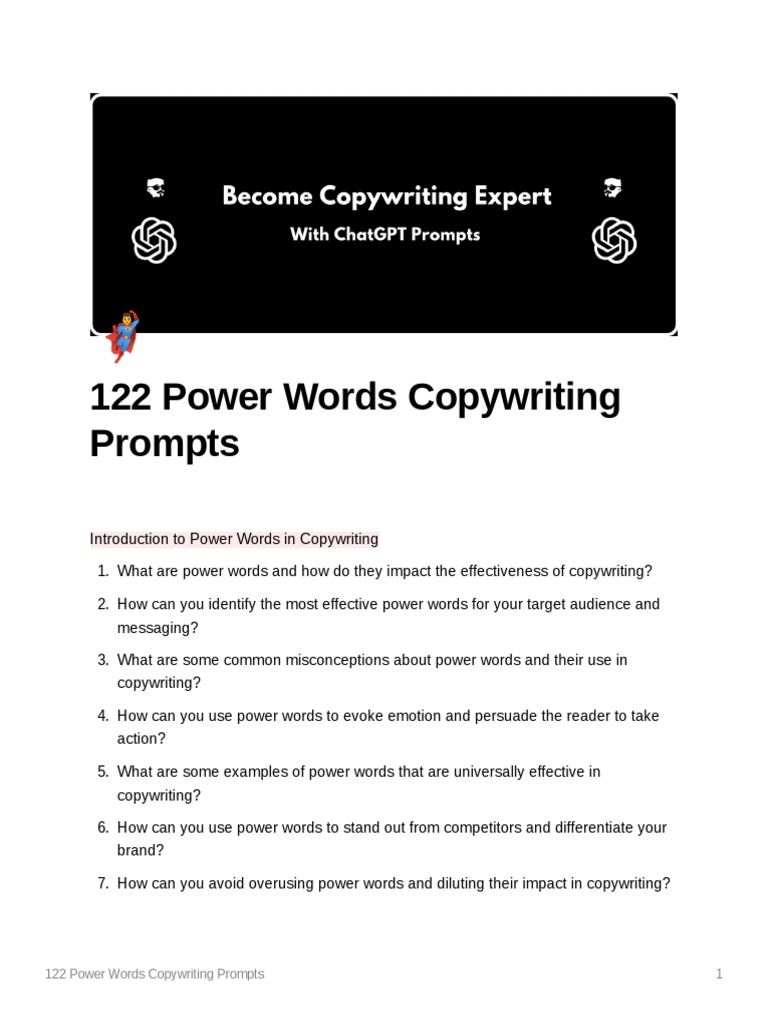 122 Power Words Copywriting Prompts | PDF