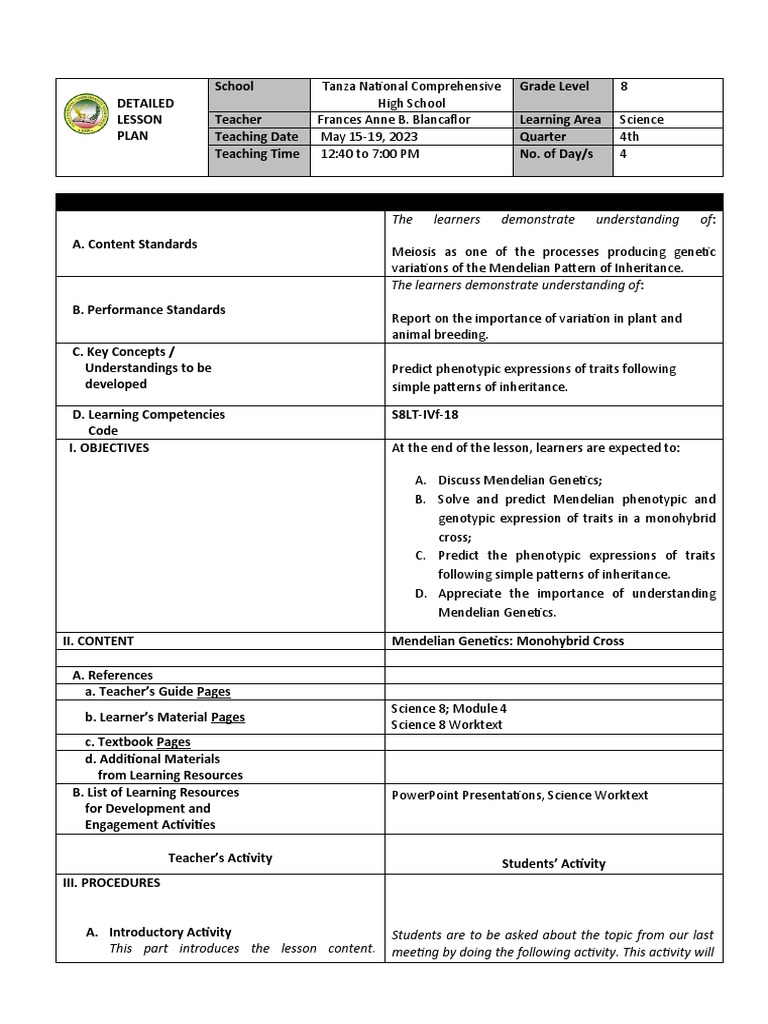 Lesson Plan Genetics GATTACA | PDF