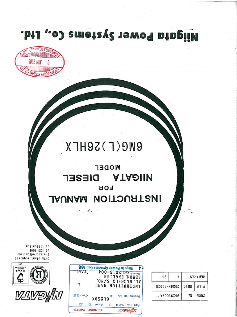 Diesel 6MG (L) 26HLX Instruction Manual | PDF