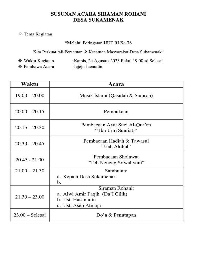 Susunan Acara Siraman Rohani | PDF | Agama & Spiritualitas