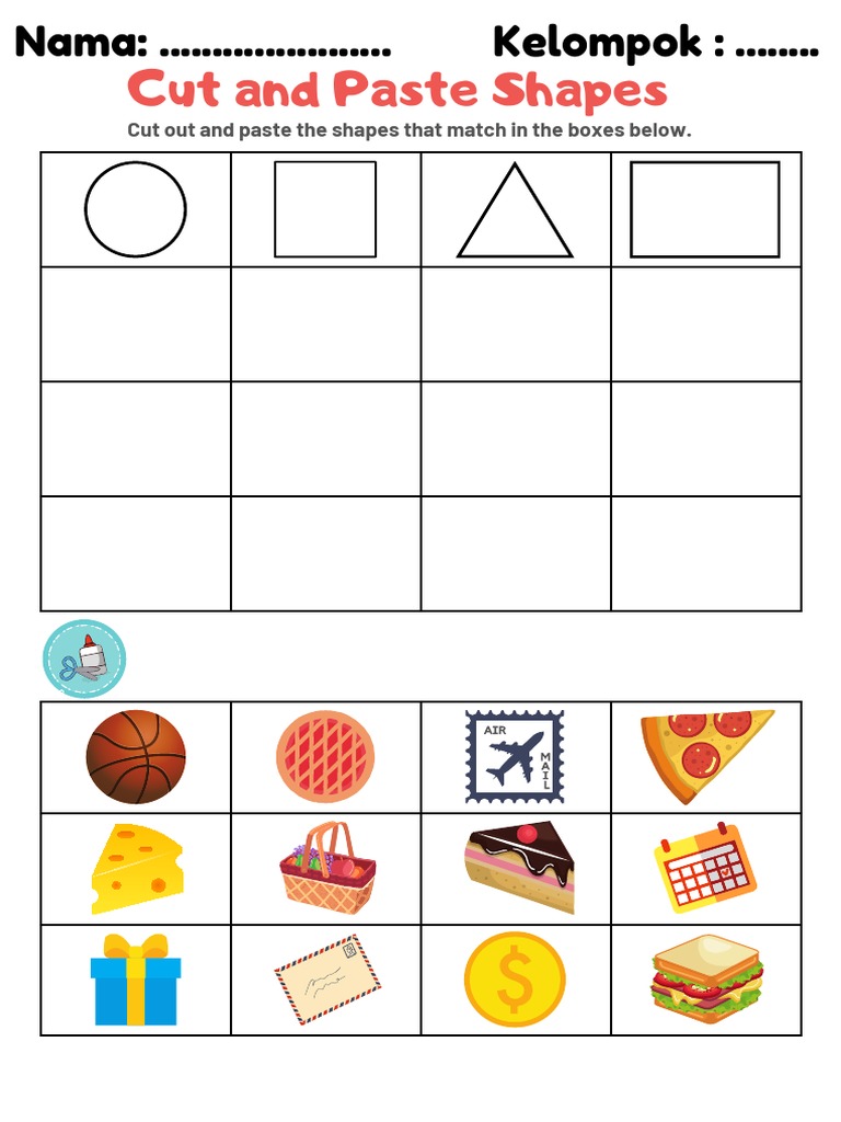 Cut and Paste Shapes Worksheet | PDF