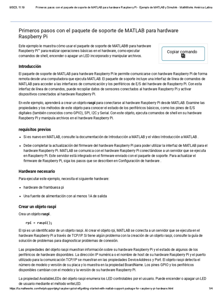 Primeros Pasos Con El Paquete de Soporte de MATLAB para Hardware ...