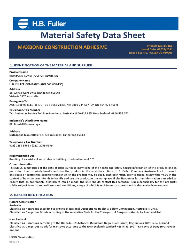 Construction Adhesive Safety Guide | PDF | Science & Mathematics