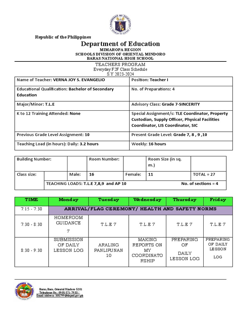 Teachers Program 2023 2024 Verna Joy Pdf