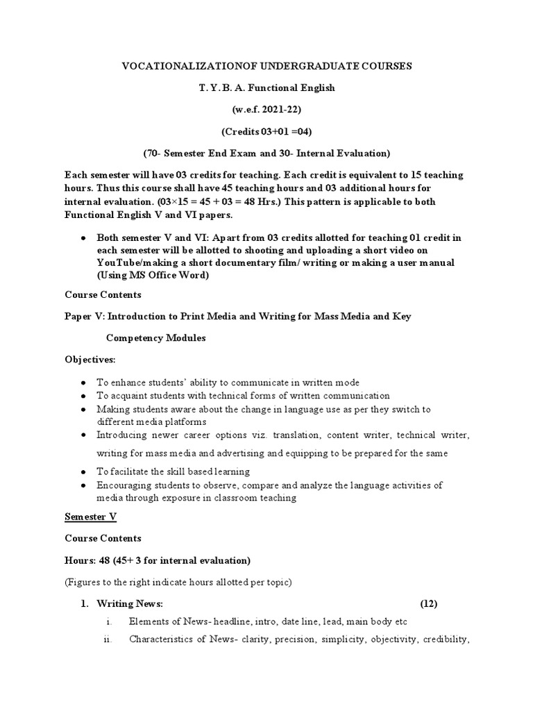 T.Y.B.A-Functional English Syllabus Ac Year 2021-22 - 14.08.2021 | PDF ...
