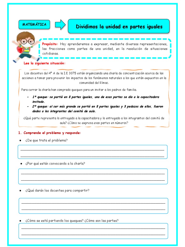 Ficha Mate Mart 15 Dividimos La Unidad en Partes Iguales | PDF ...