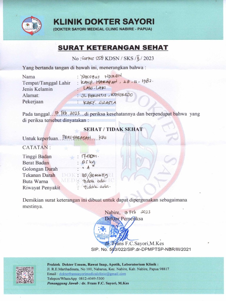 Surat Keterangan Sehat | PDF