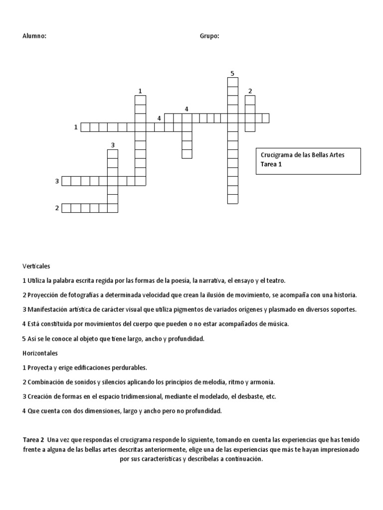 Crucigrama de las Bellas Artes | PDF