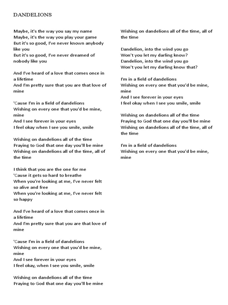 Dandelions - Lyrics | PDF