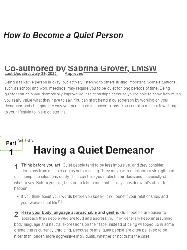 How To Become A Quiet Person PDF Body Language Conversation