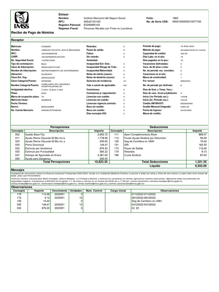 Tarjeton Nómina IMSS | PDF