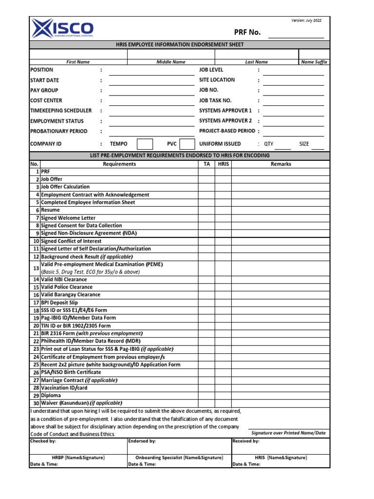 XISCO List of requirements (ALL) | PDF