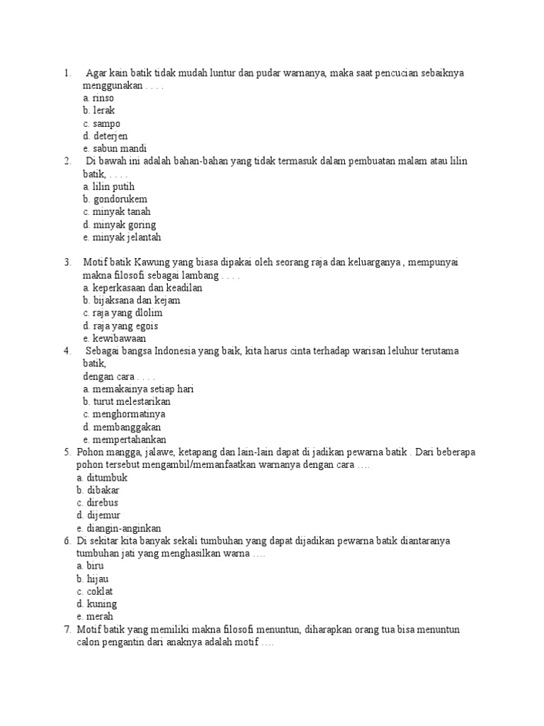 Soal Batik Kls Xii Tekstil | PDF