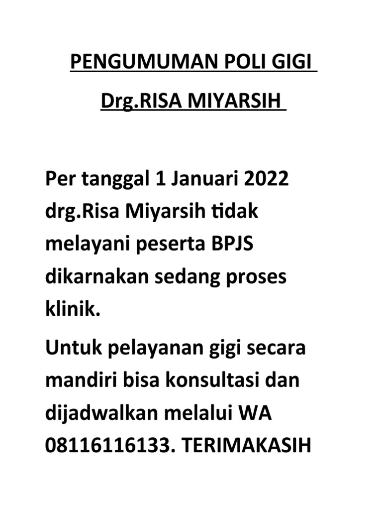 Pengumuman Poli Gigi | PDF