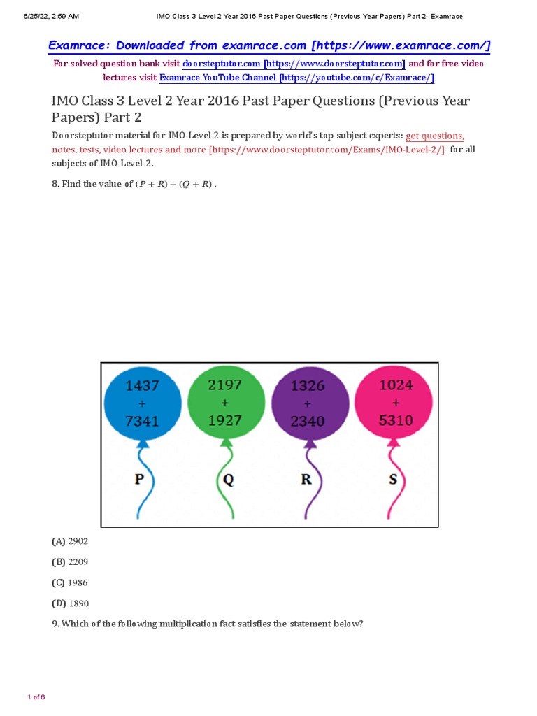 IMO Class 3 Level 2 Year 2016 Part 2 | PDF