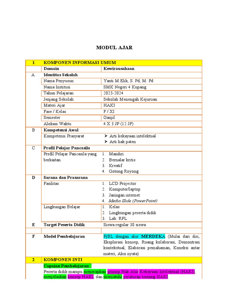 4.3 Modul Ajar HAKI Kelas XI - Fase F | PDF