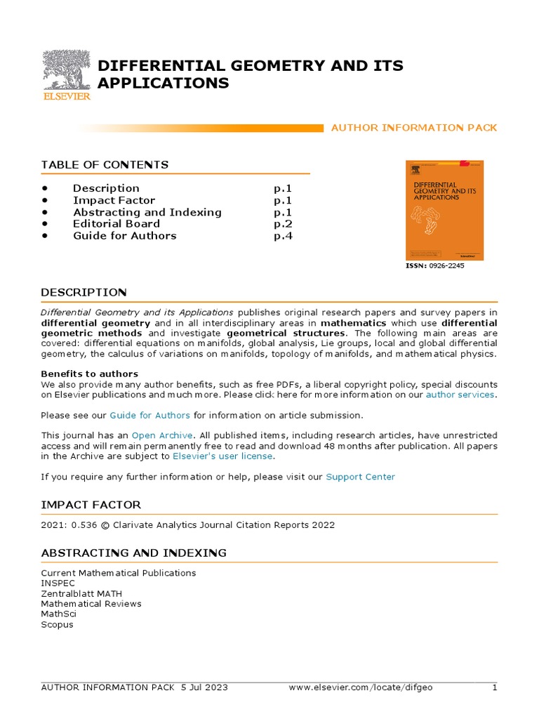 Differential Geometry and Its Applications | PDF