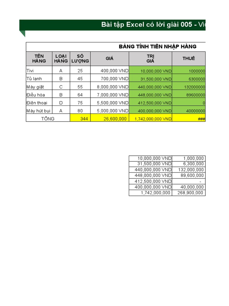 Bai Tap Excel 005 | PDF