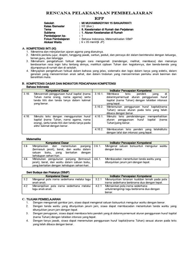 RPP Kelas 2 Tema 8 Full | PDF