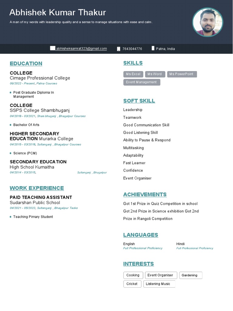 Abhishek's Resume | PDF | Learning | Cognition