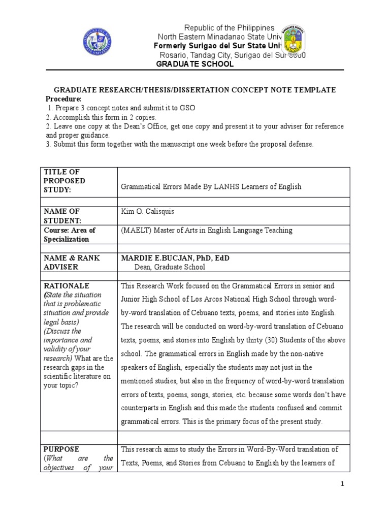 NEMSU-GS Concept Note Template | PDF | Thesis | English As A Second Or ...