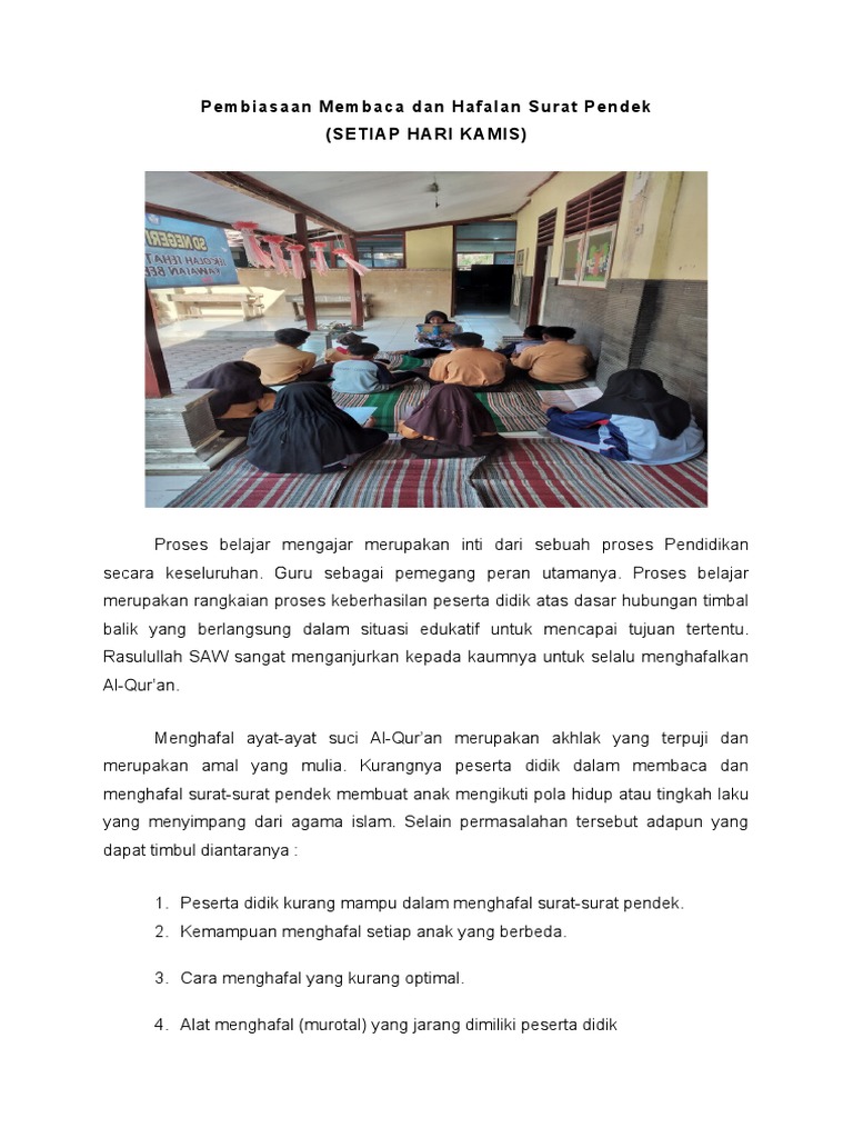 Pembiasaan Membaca Dan Hafalan Surat Pendek | PDF Pembiasaan Membaca Dan Hafalan Surat Pendek | PDF