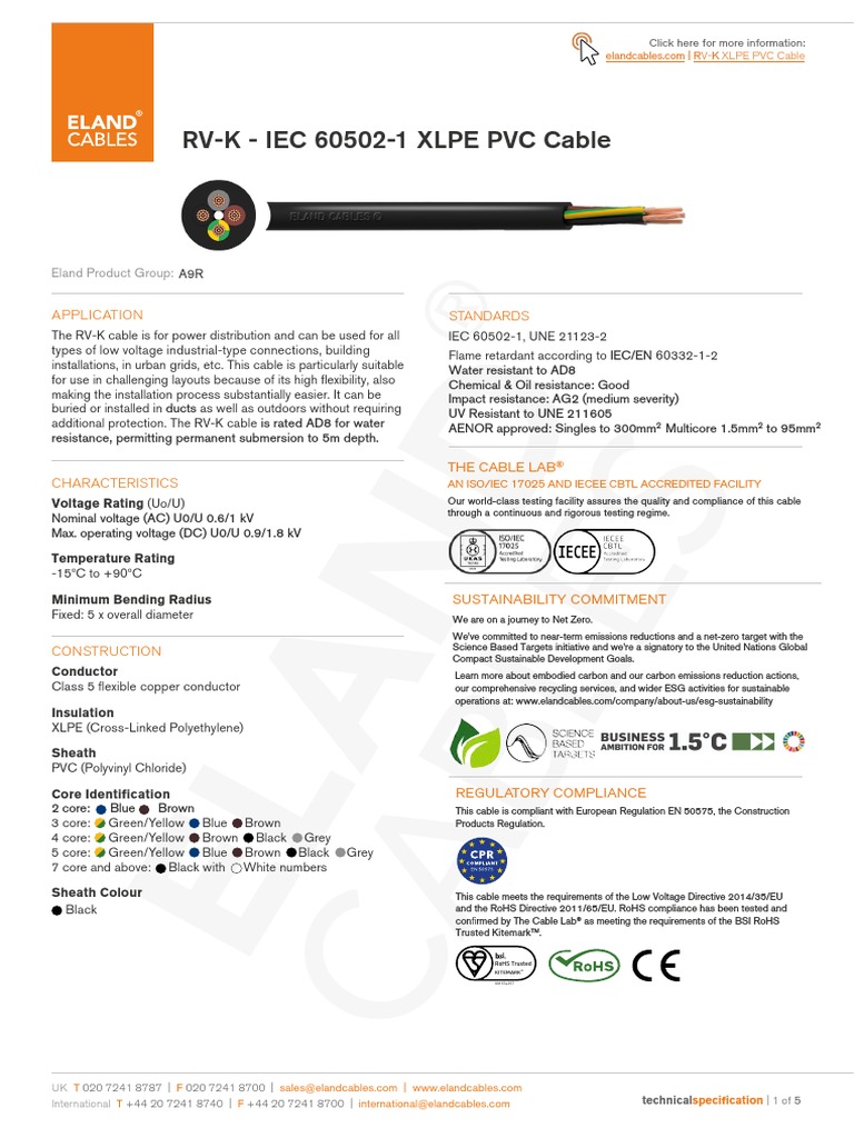 Rv-K-Cable IEC 60502-1 | Download Free PDF | Physical Sciences | Nature