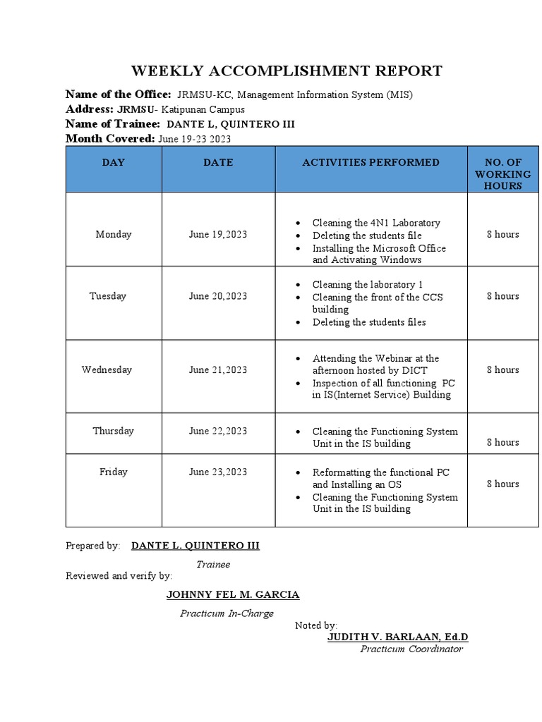 Dante Weekly Report | PDF
