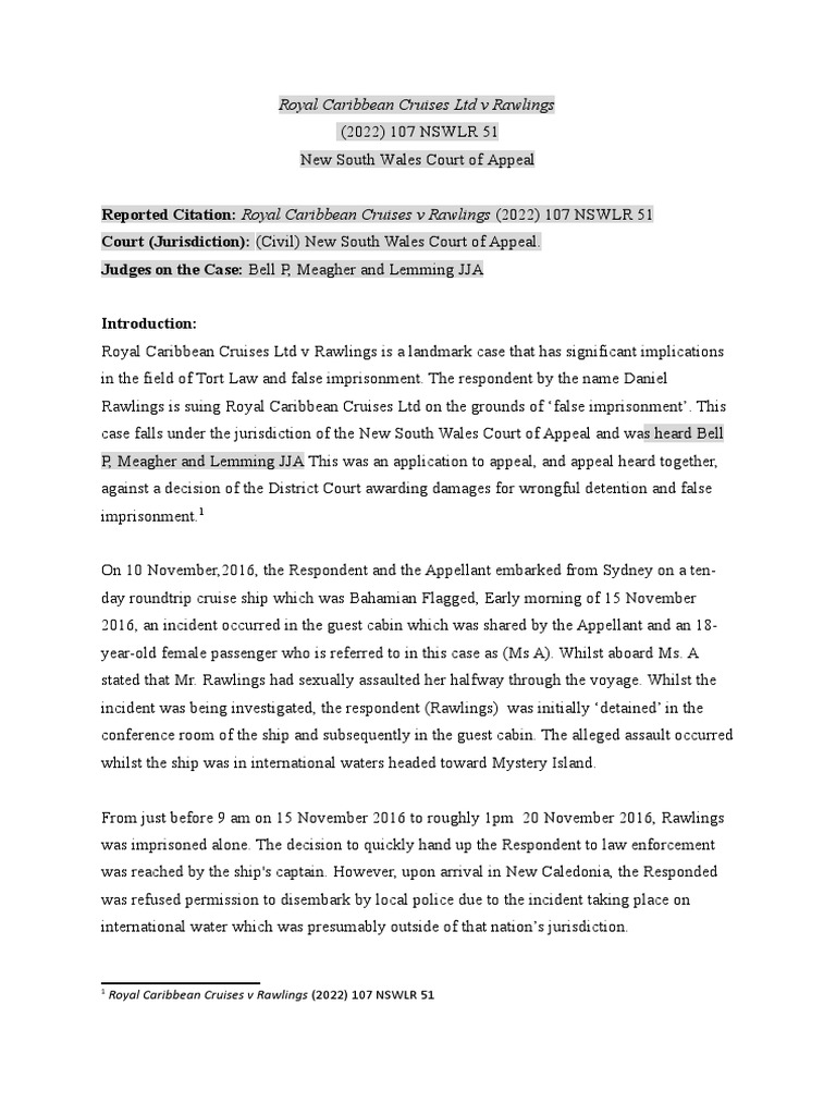 Royal Caribbean Cruises LTD V Rawlings (Resubmission) | PDF | Tort ...