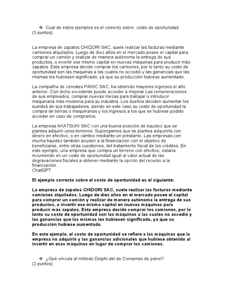 Cual de Estos Ejemplos Es El Correcto Sobre Costo de Oportunidad | PDF | Elasticidad (economía ...