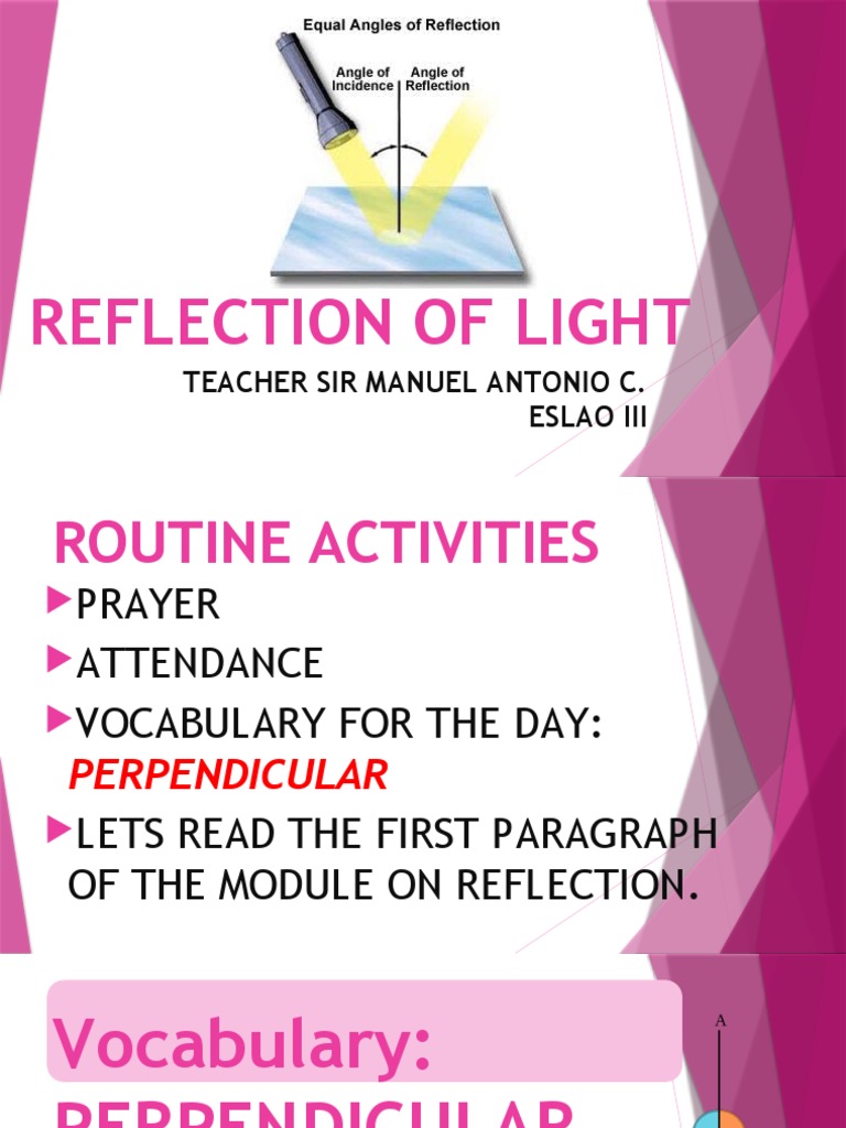 REFLECTION OF LIGHT PowerPoint Presentation with Activities | PDF