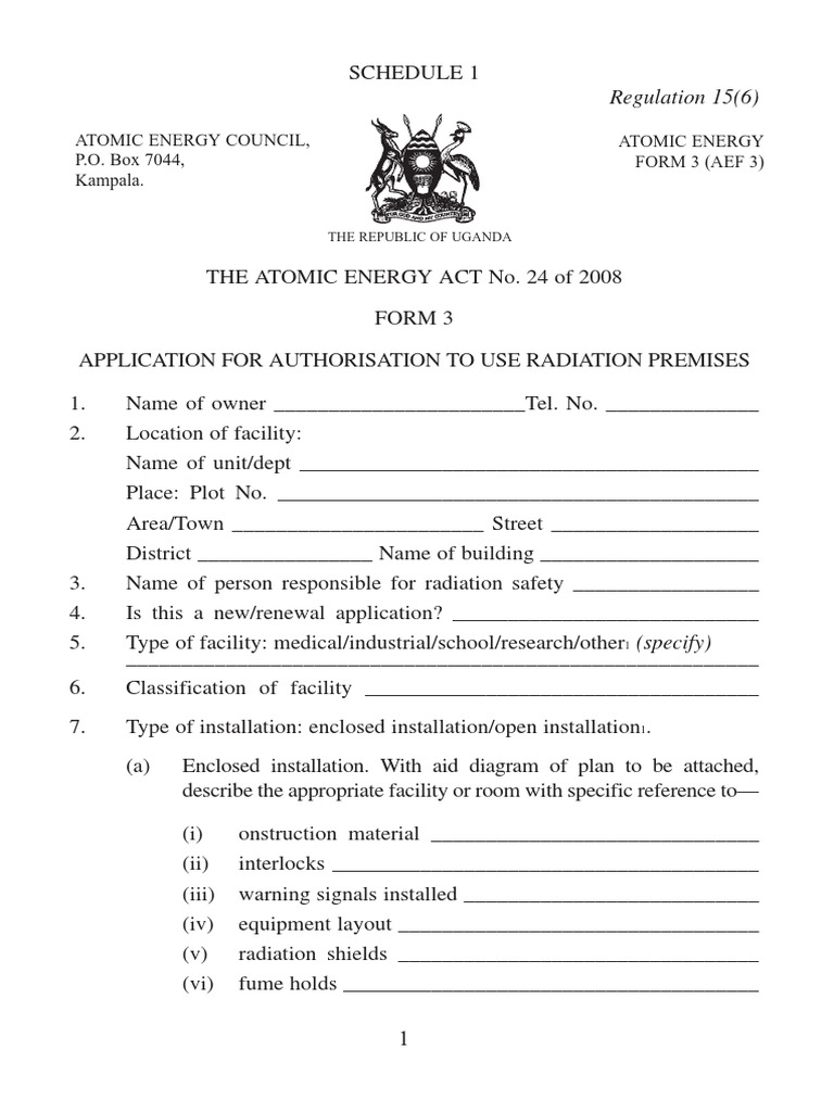 Form 3 Use of Radiation Premises Permit Form | PDF | Radiation ...