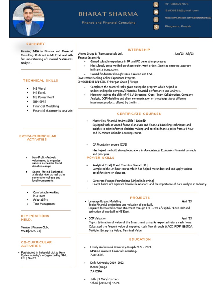 Bharat Final CV | Download Free PDF | Financial Accounting | Economics