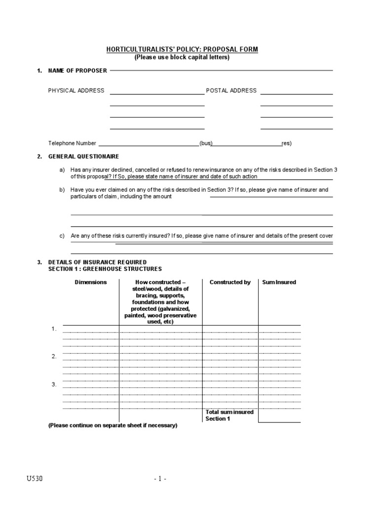Proposal Forms Greenhouse | PDF | Insurance