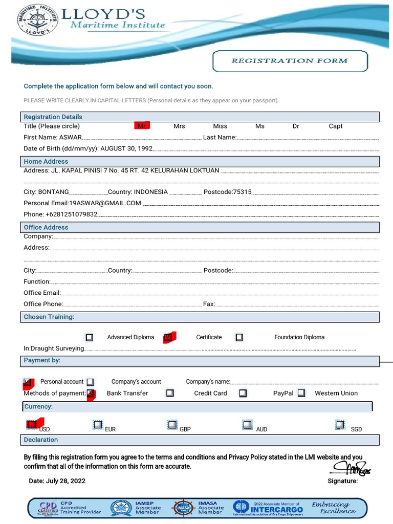 Registration Form LMI | PDF