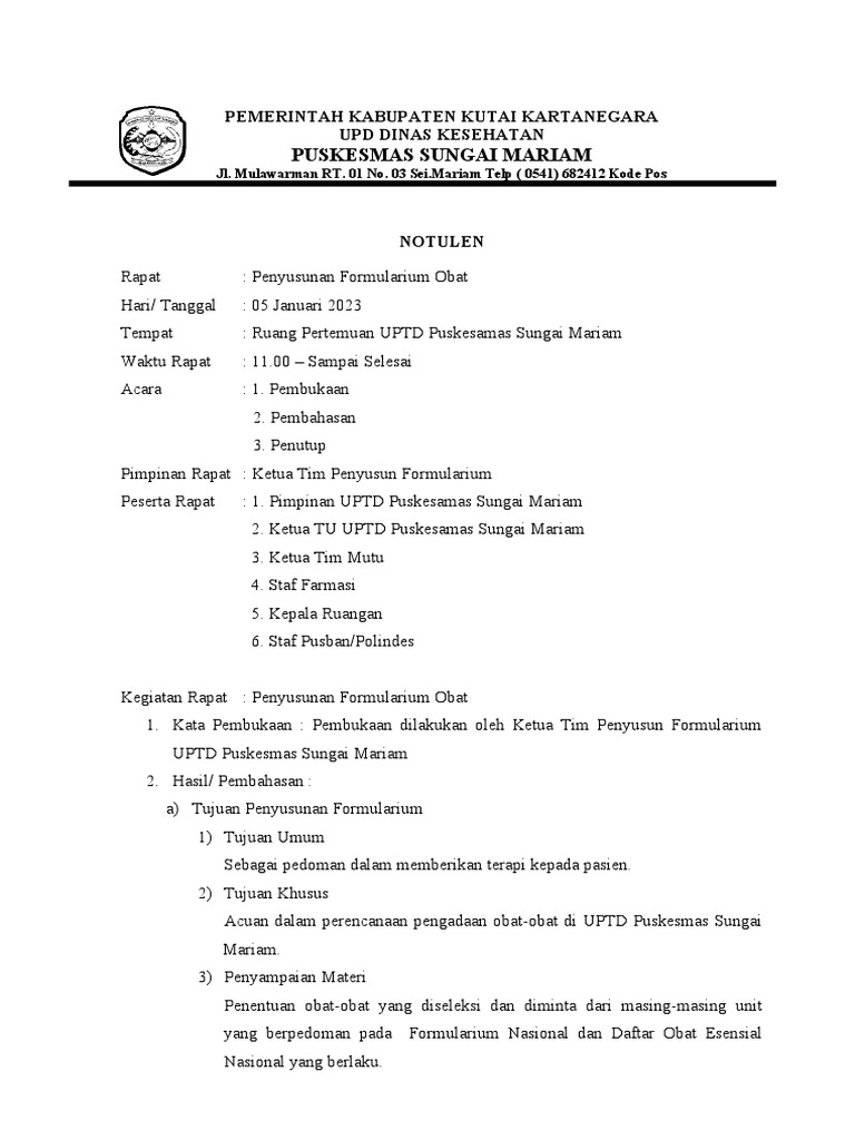 Notulen Penyusunan Formularium | PDF