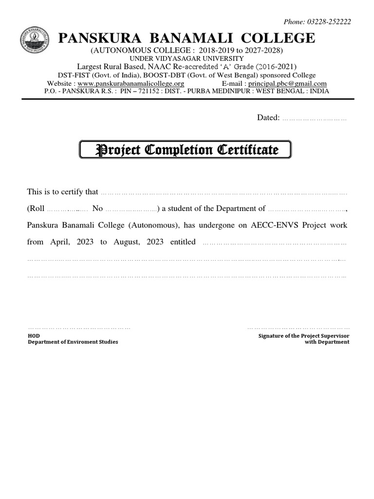Certificate Format - ENVS Project-2 | PDF | Art