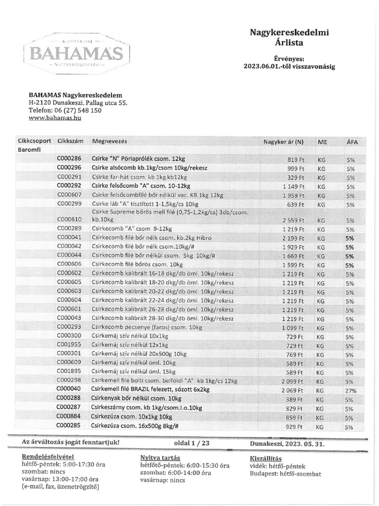 BAHAMAS árlista | PDF