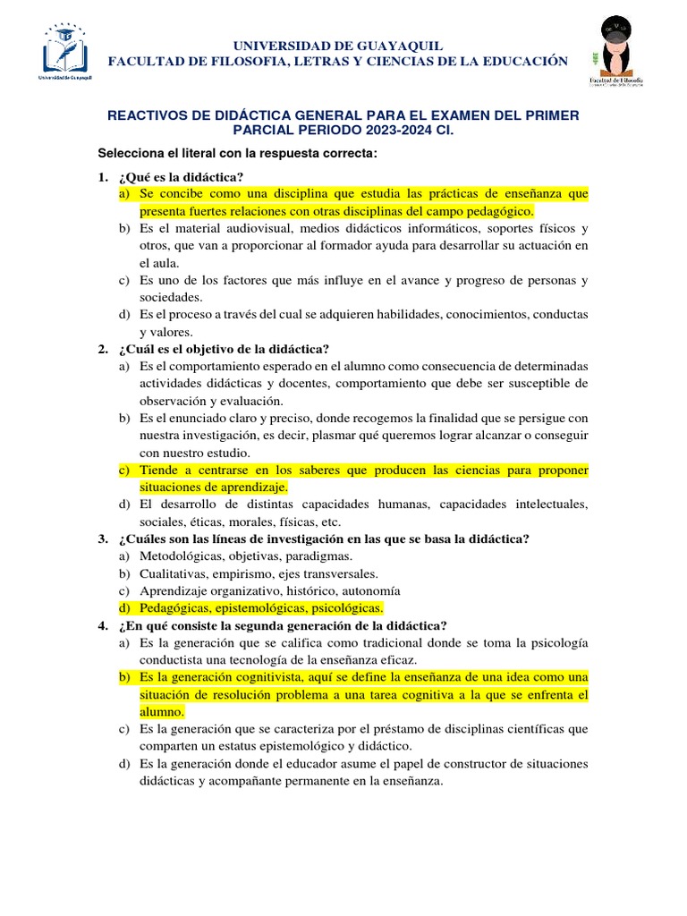 Banco de Preguntas Del 1er Parcial Didáctica General | PDF