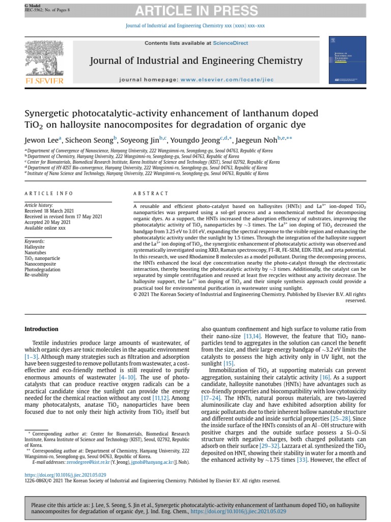 Synergetic Photocatalytic-Activity Enhancement of Lanthanum Doped TiO2 On Halloysite ...