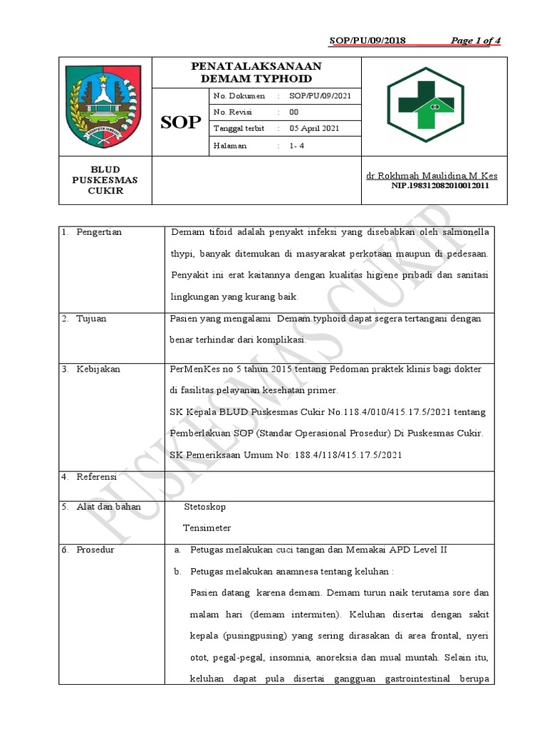 Sop-Pu-09 Sop Penatalaksanaan Demam Typhoid | PDF