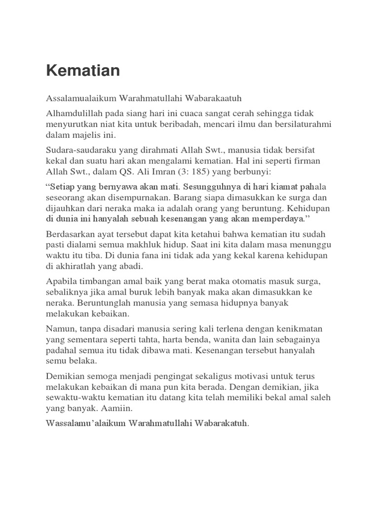 Renungan Kematian dan Amal Baik | PDF | Hukum | Dewasa Muda