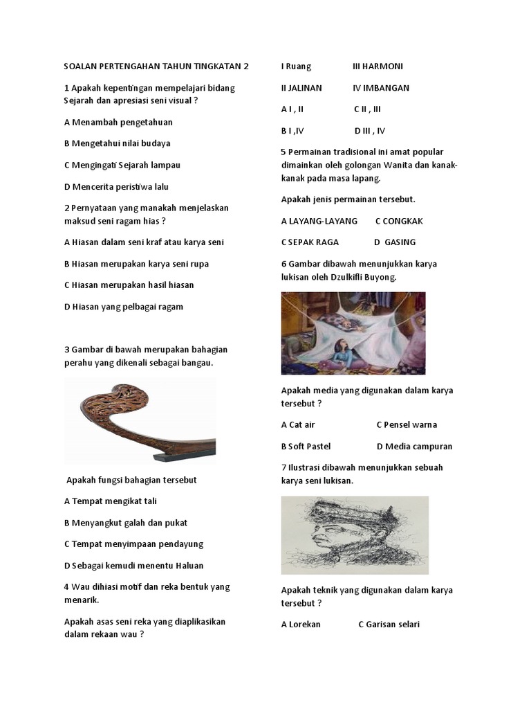 Soalan Seni Visual & Sejarah Ting. 2 | PDF