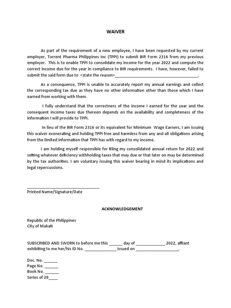 Bir 2316 Submission Waiver 2022 | PDF