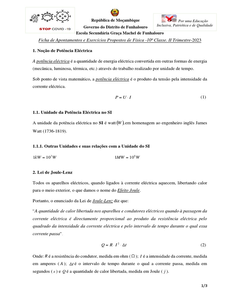 Lei de Joule-Lenz e Potência Elétrica | PDF