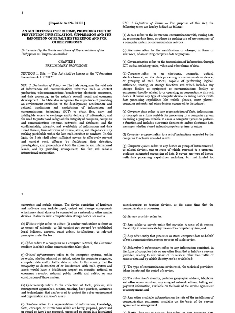  Republic Act No 10175 PDF Computer Security Security