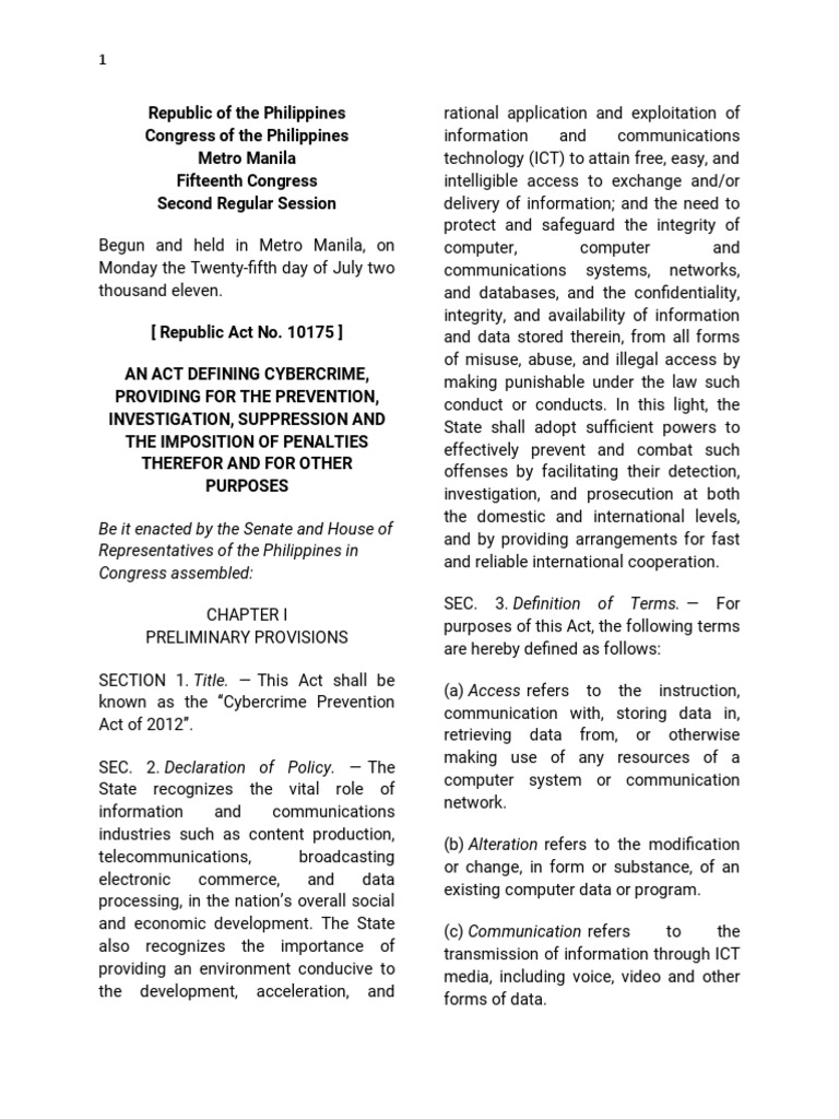 "Cybercrime Prevention Act of 2012". | PDF | Computer Security | Security