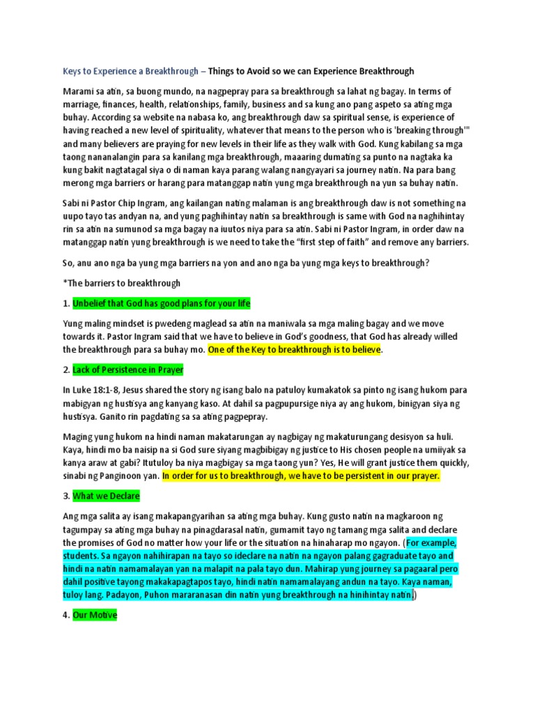 Keys To Experience A Breakthrough | PDF